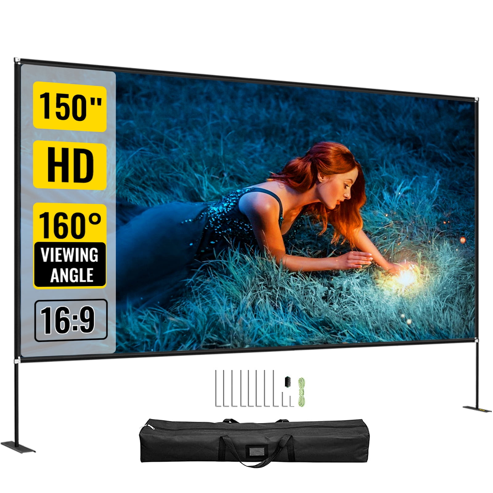 VEVOR 150 inch Portable Projector Screen with Stand, 16:9 HD, Indoor ...