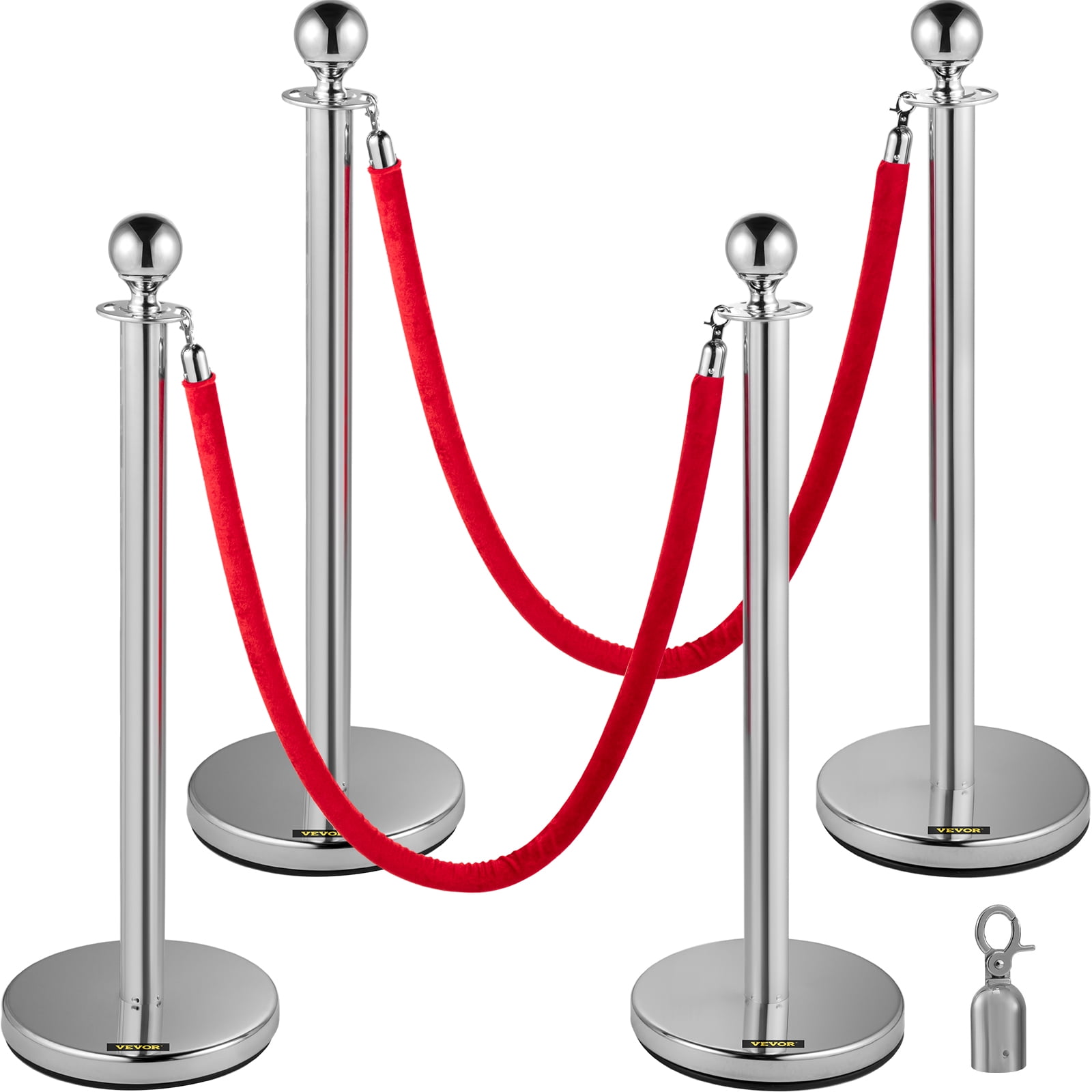VEVORbrand Retractable Silver Round Top Queue Control Barrier Posts ...