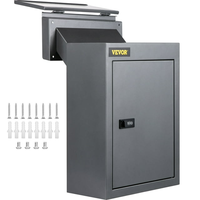 VEVOR Through The Wall Gray Steel Locking Mail Drop Box, Adjustable ...