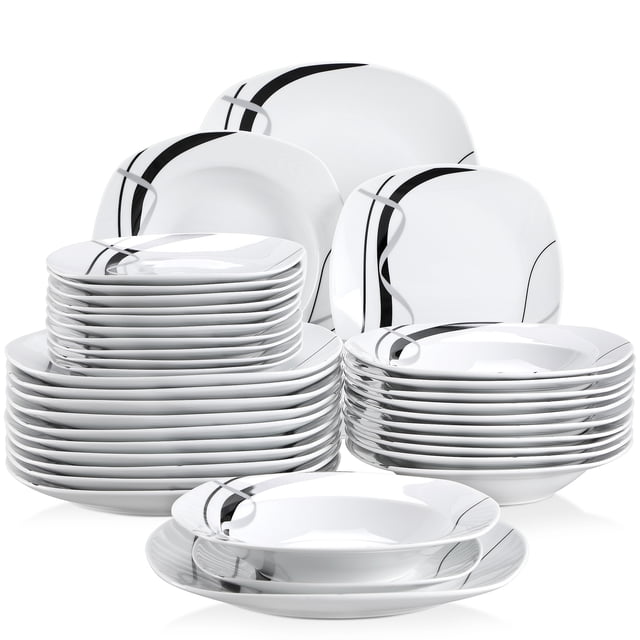 VEWEET, 36-Piece Porcelain Dinnerware Set, Ivory White Dinner Set ...