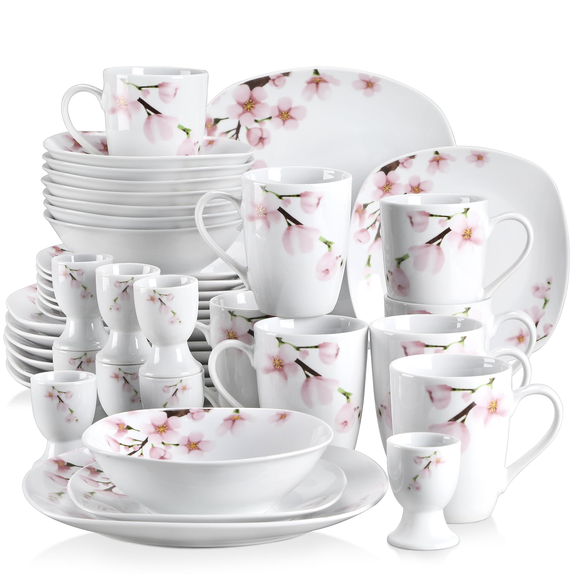VEWEET Modern 40-Piece Porcelain Dinnerware Set, Service for 8 in Ivory ...