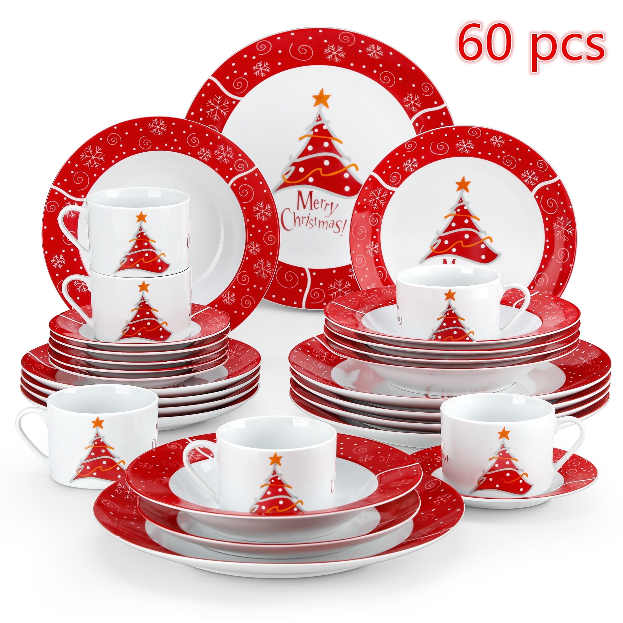VEWEET, 60 Piece Dinnerware Set, Porcelain Dish Plate Set, for 12 ...
