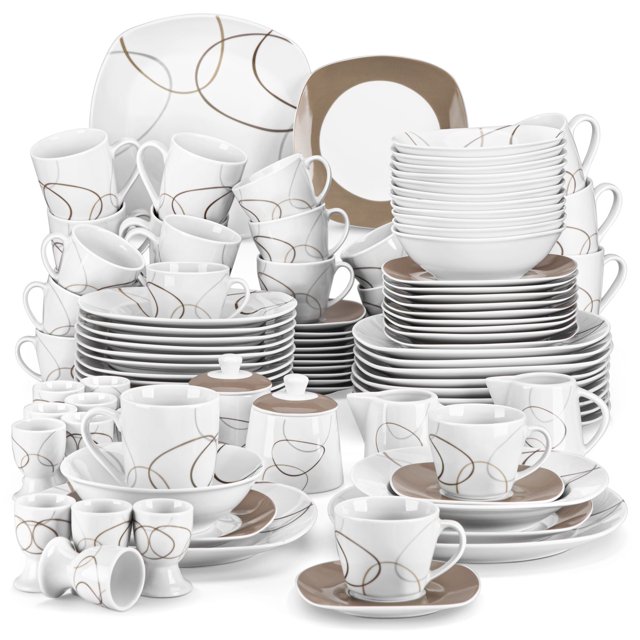 VEWEET Dinnerware Sets, Porcelain Dinner Set for 12, 100-Piece Ivory ...