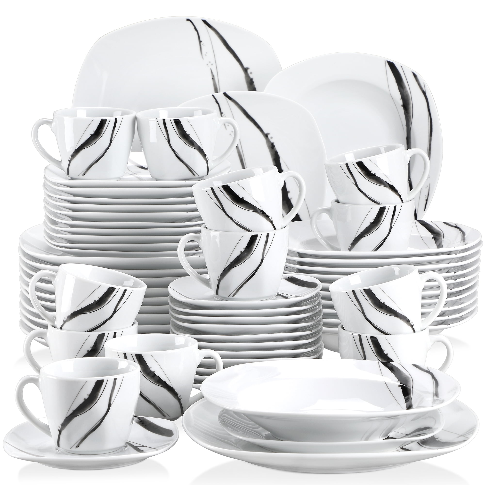 VEWEET Dinnerware Sets, Porcelain Dinner Set for 12, 60-Piece Square ...