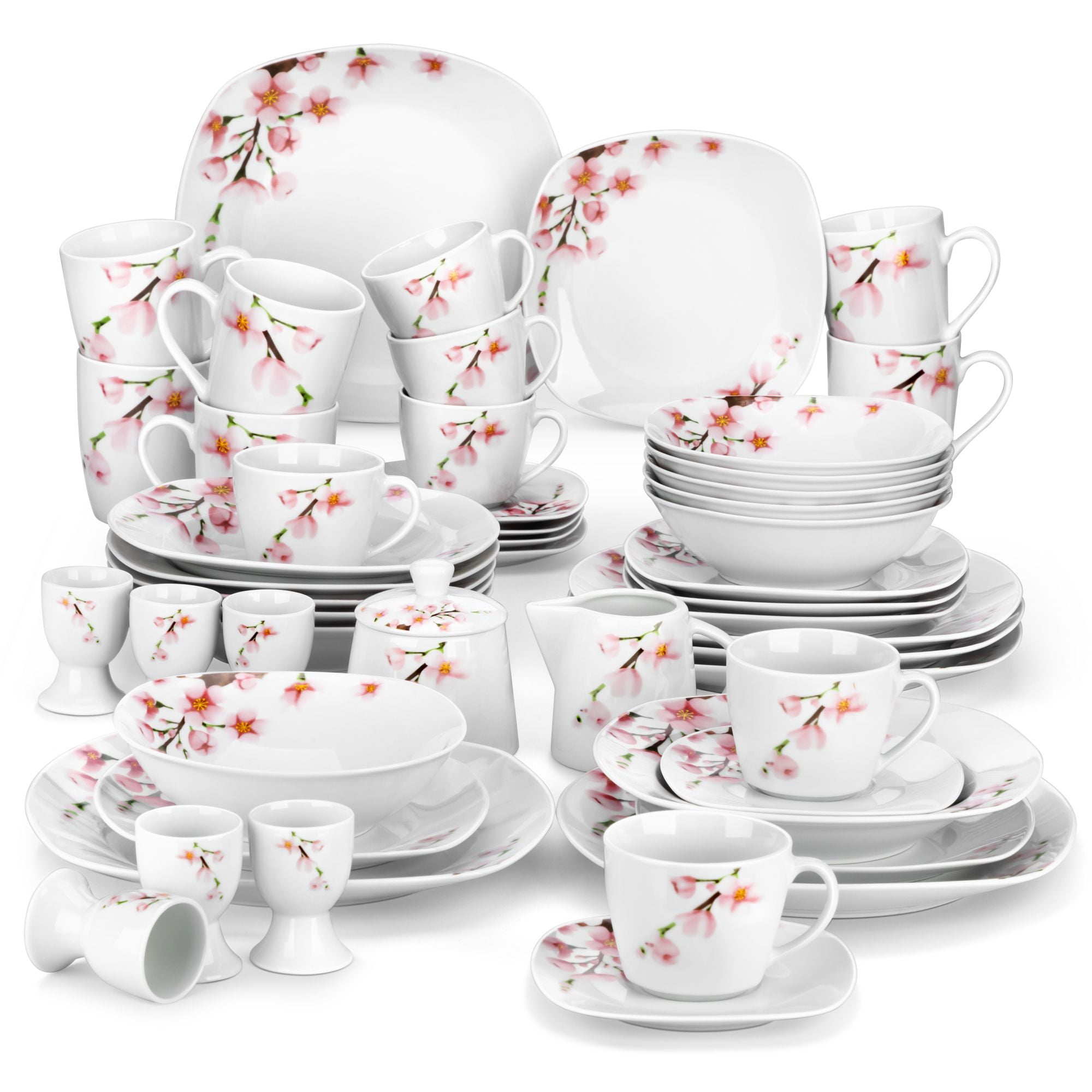 VEWEET Dinnerware Sets, Porcelain Dinner Set for 6, 50-Piece Ivory ...