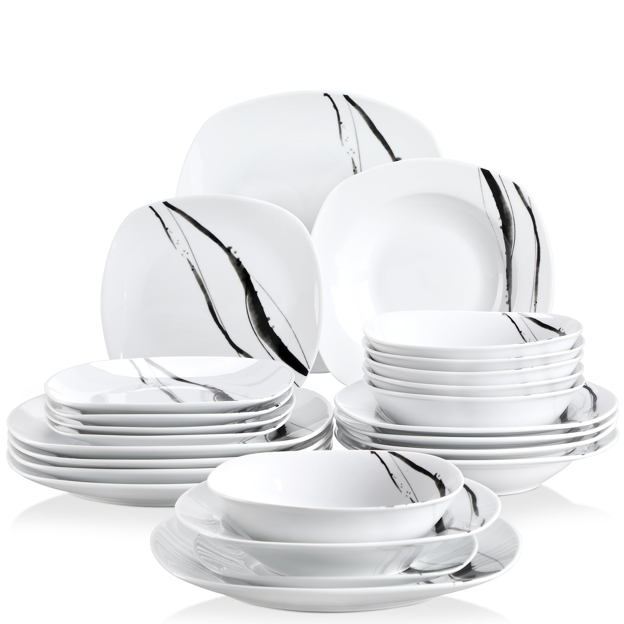 VEWEET Plate Dinnerware Sets, Porcelain Dinner Set for 6, 24-Piece ...