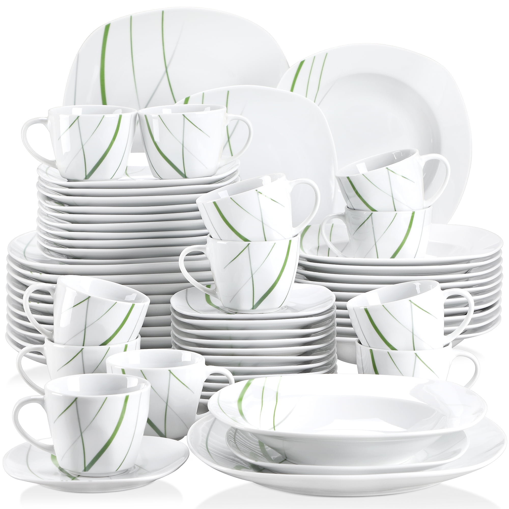 VEWEET, Series AVIVA, 60-Piece Porcelain Dinnerware Set, Ivory White ...