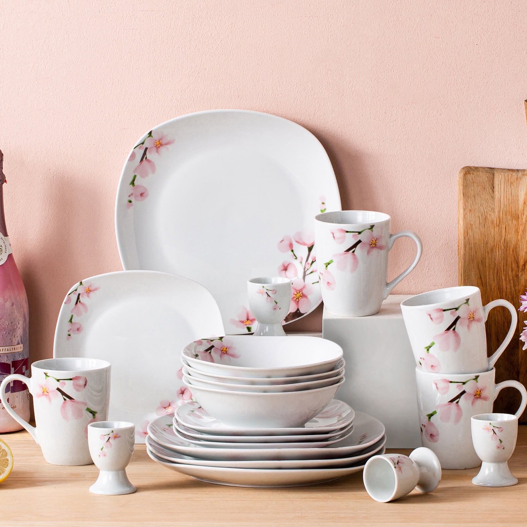 VEWEET, 20-Piece Porcelain Dinnerware Set, Ivory White Dinner Set ...