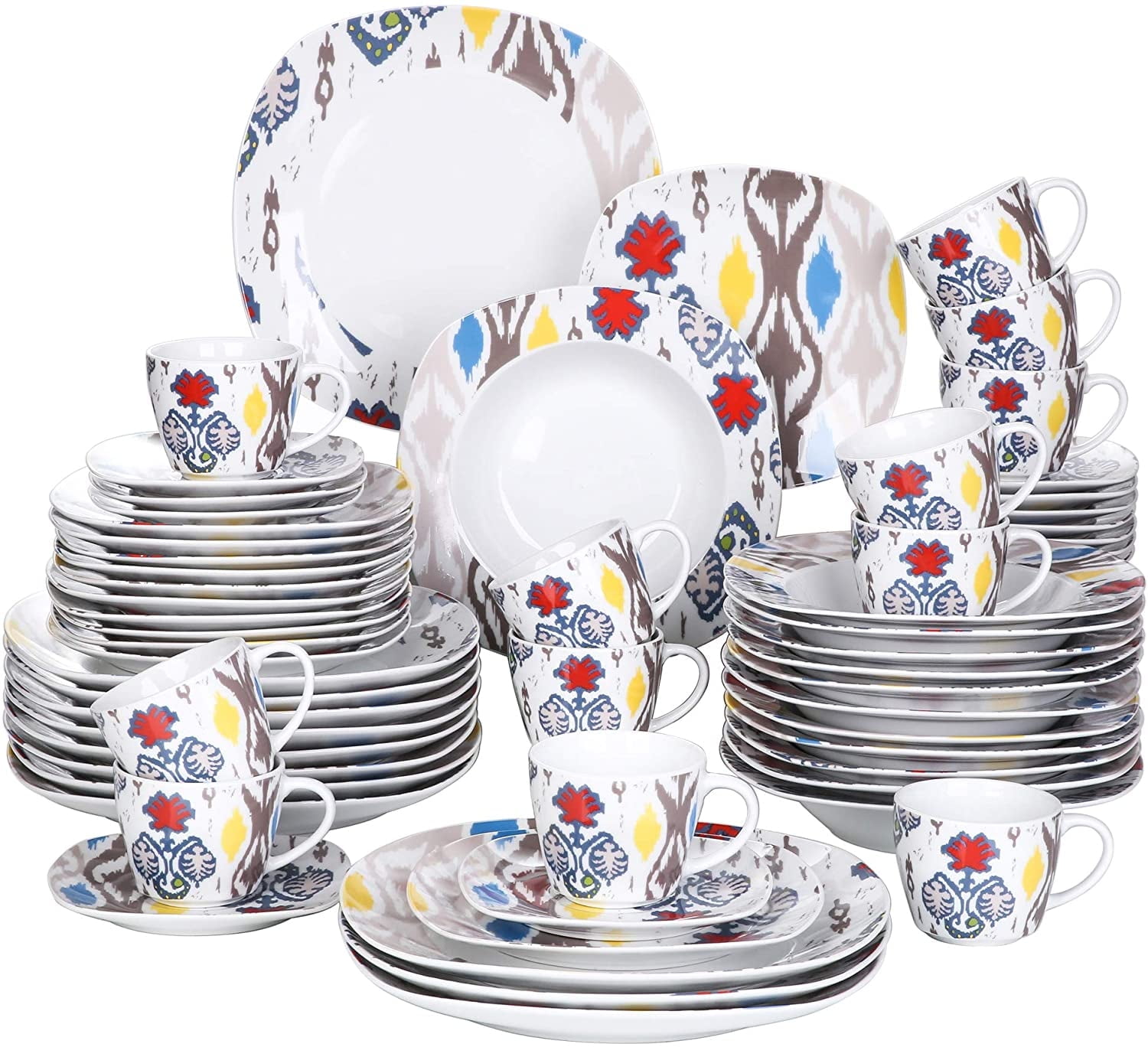 VEWEET, Series Betula, 60-Piece Porcelain Dinnerware Set, Ivory White ...