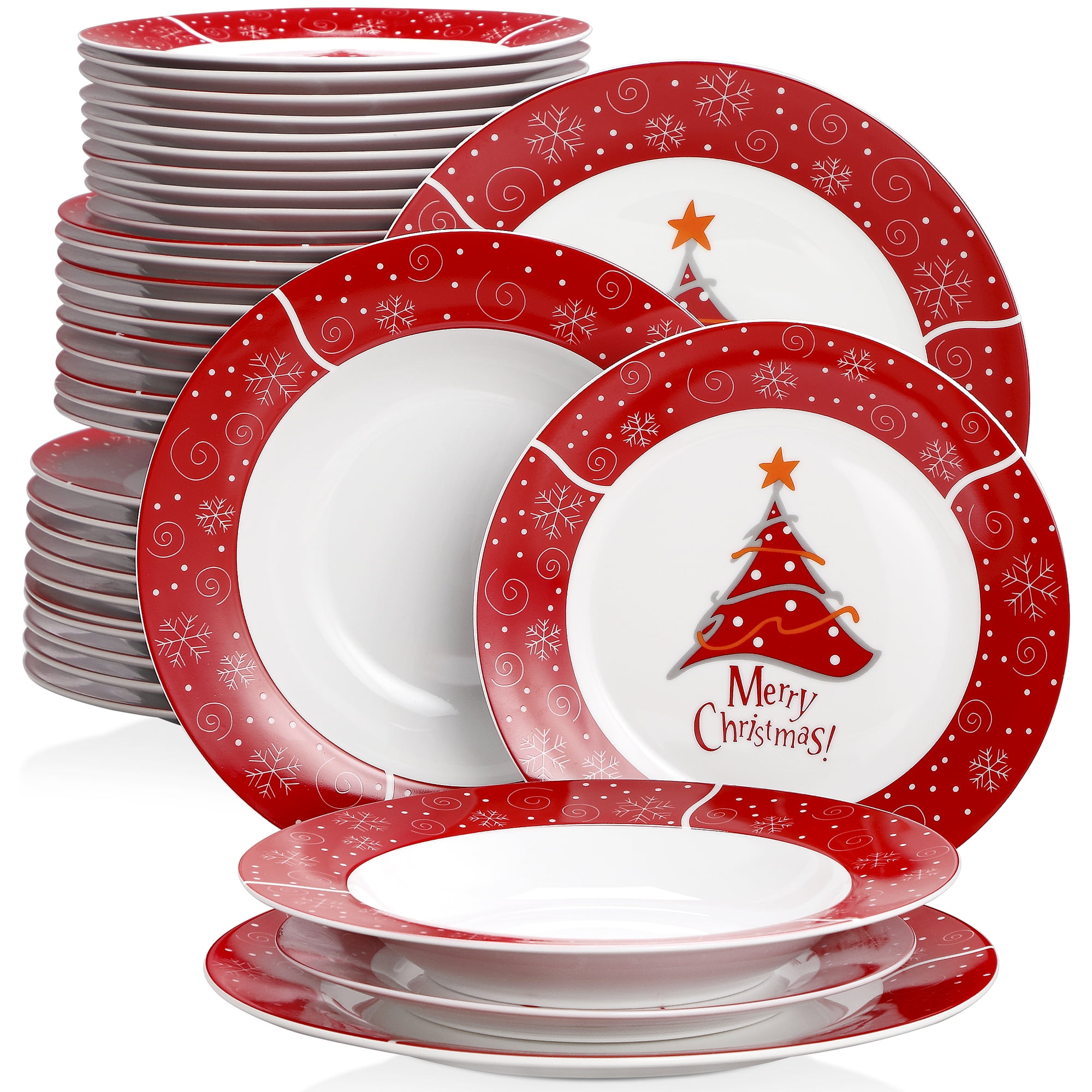 VEWEET, Series CHRISTMASTREE, 36-Piece Porcelain Dinnerware Sets ...