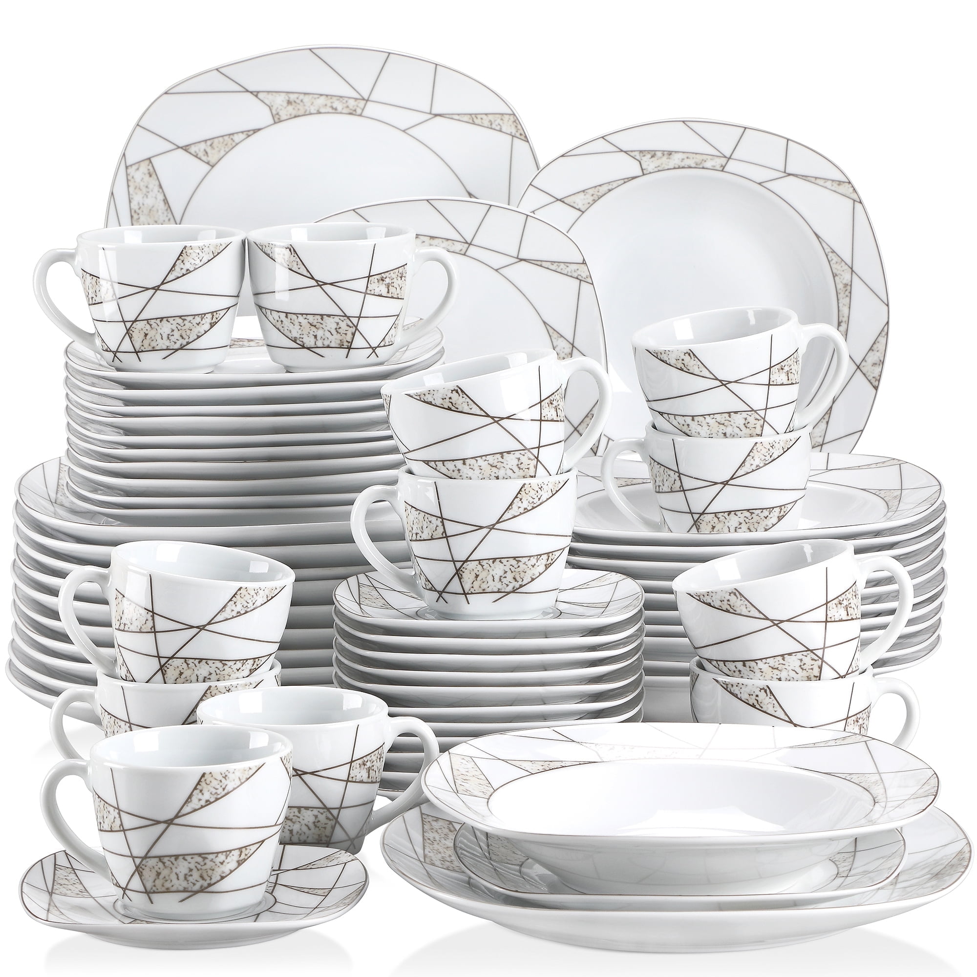 VEWEET Modern Dishware, Series Serena, 60-Piece Porcelain Dinner Set ...