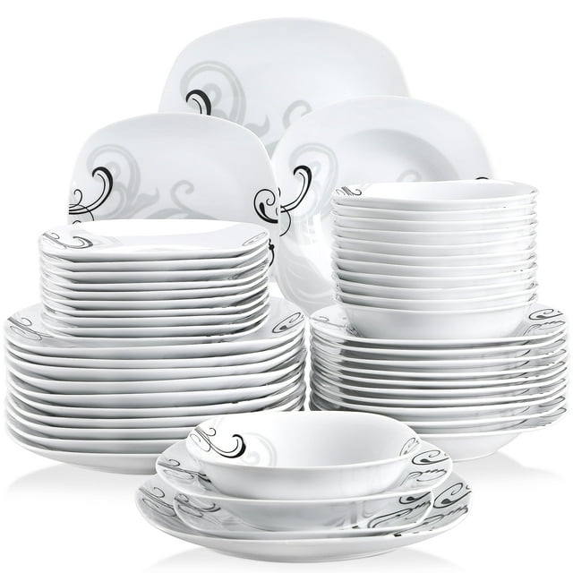 VEWEET Modern Round Elegant 48-Piece Porcelain Dinnerware Set, Ivory ...