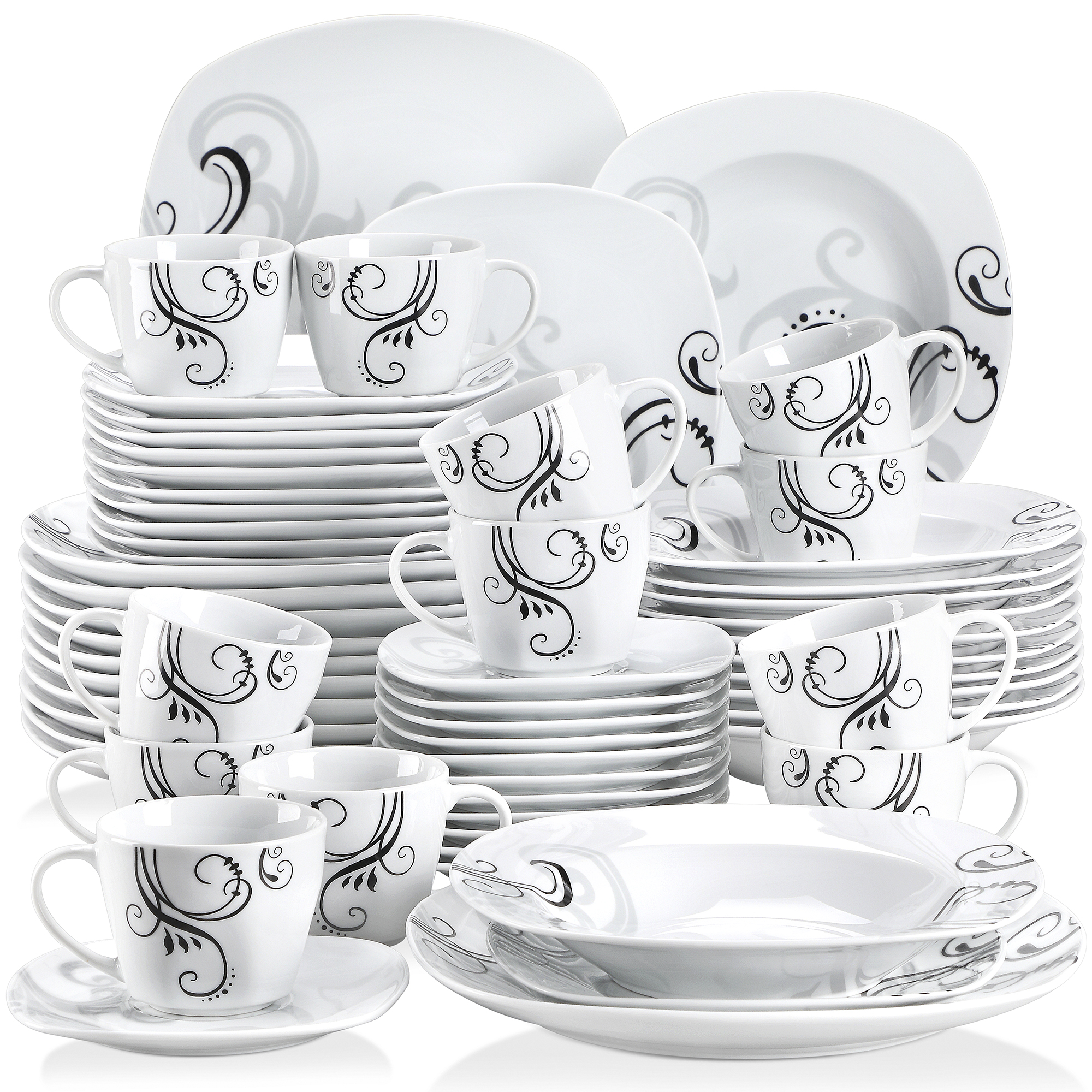 VEWEET, Series Zoey, 60-Piece Porcelain Dinnerware Set, Ivory White ...