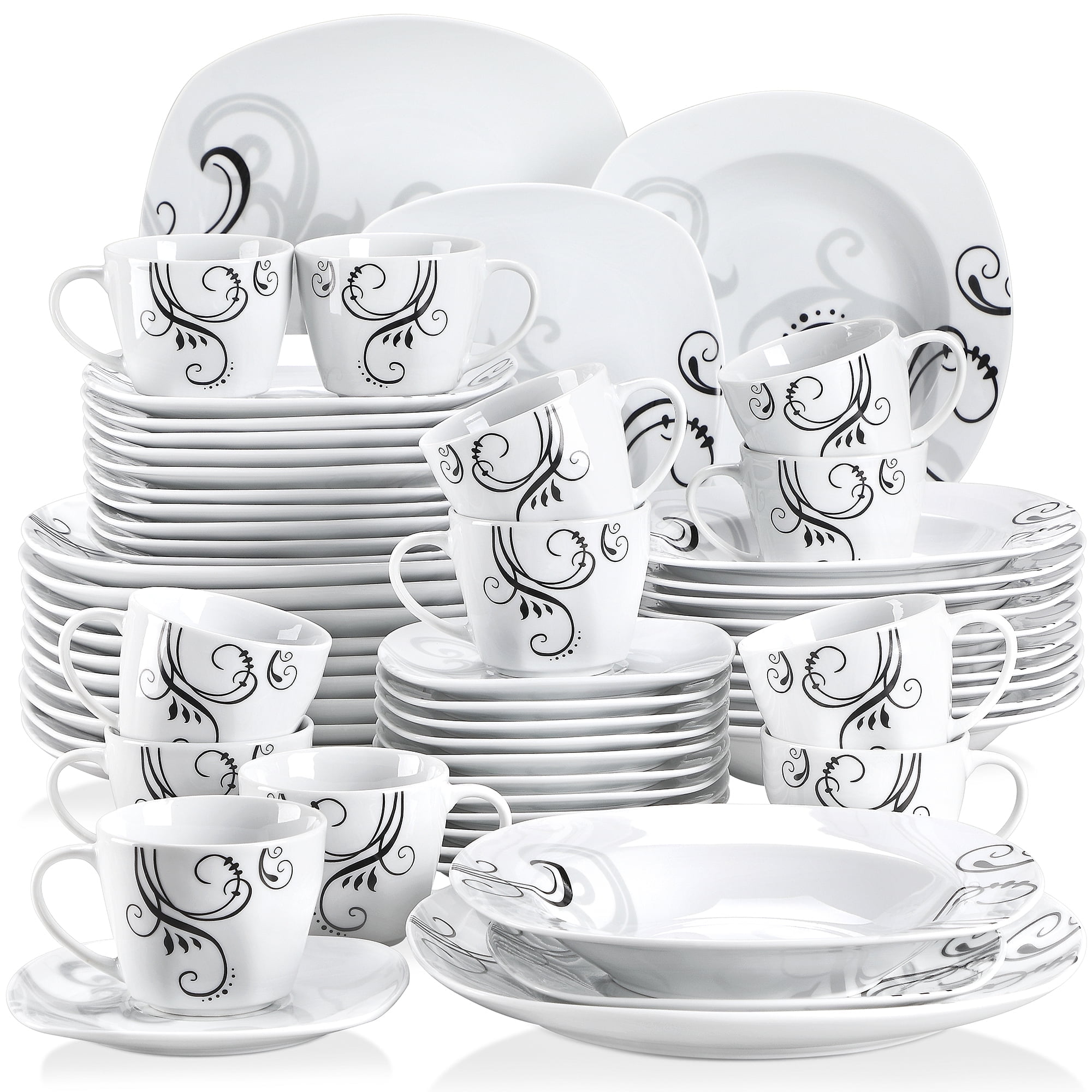 VEWEET, Zoey Series, 60-Piece Elegant Porcelain Dinner Set, Modern ...