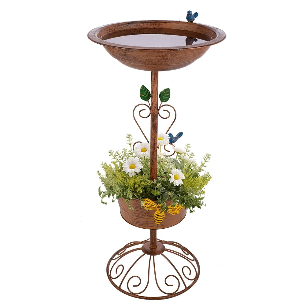 VEWOGARDEN 28 Inch Metal Bird HYZ01 Bath Planter Pedestal Bird Baths ...