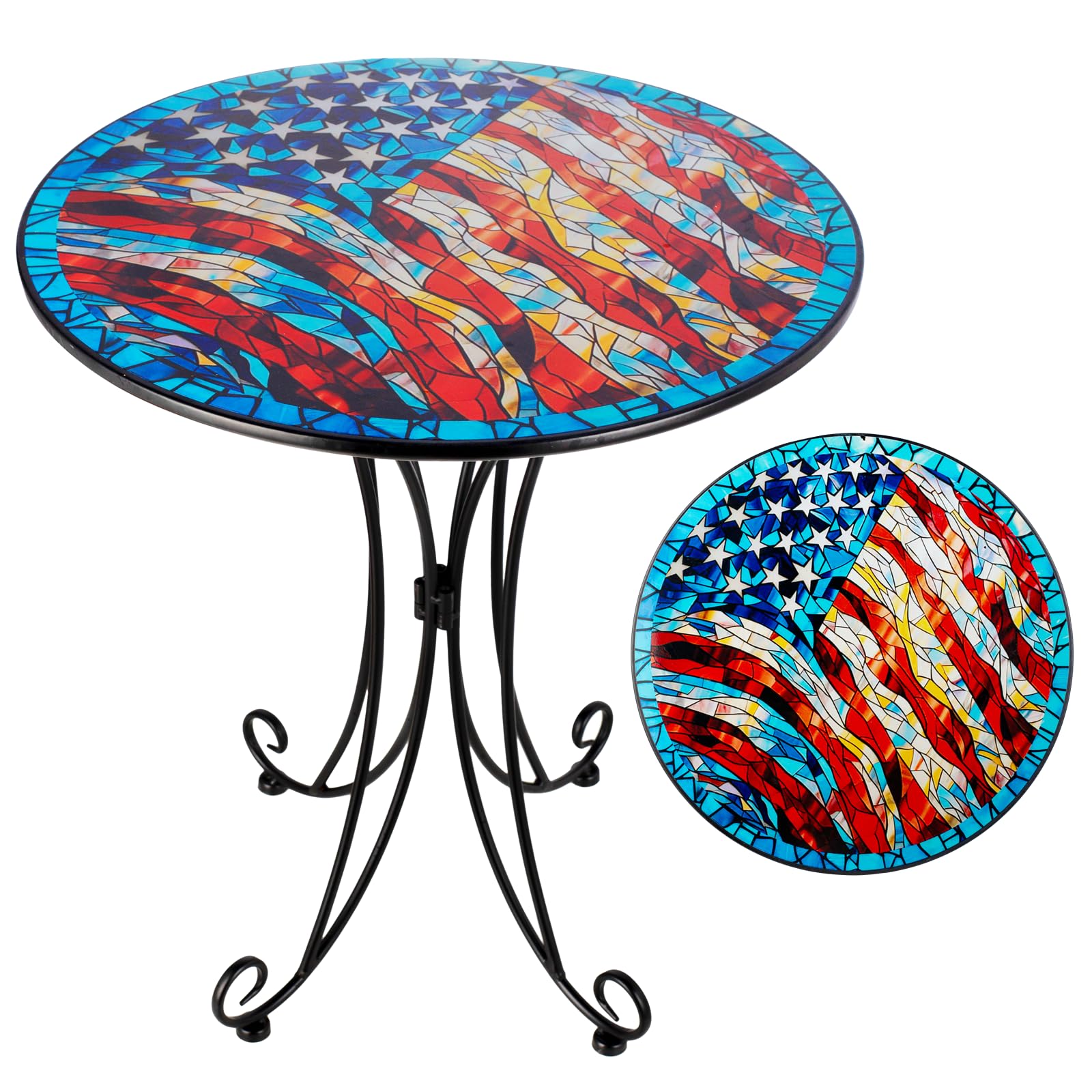 VEWOGIFT 18" Outdoor Side Table, American Flag Metal Accent Table ...