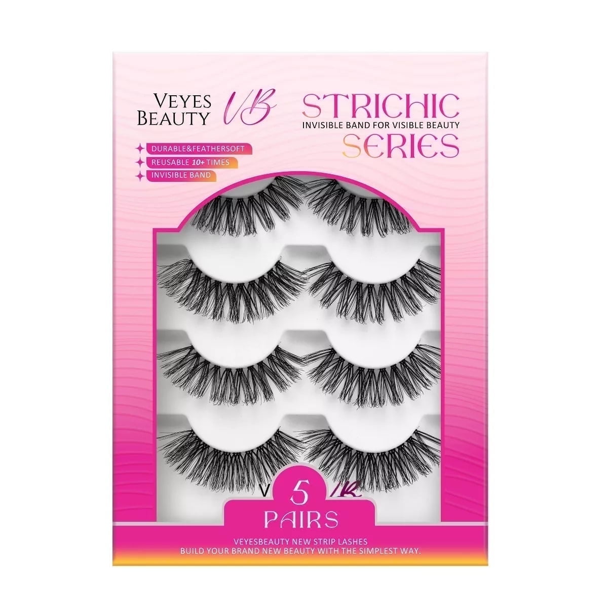 VEYESBEAUTY Phoenix False Eyelashes Reusable 5 Pairs Invisible Band ...
