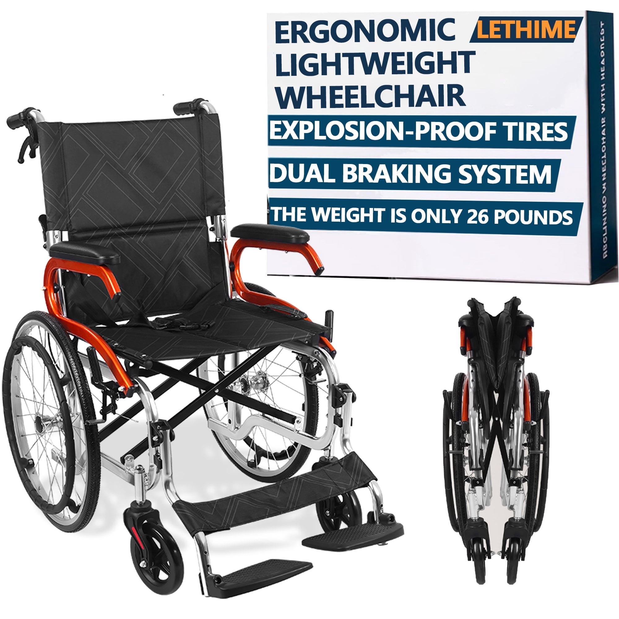 LETHIME Wheelchairs for Adults, Desk-Length Arms, 17.7”W Seat, 24.25-Ib ...