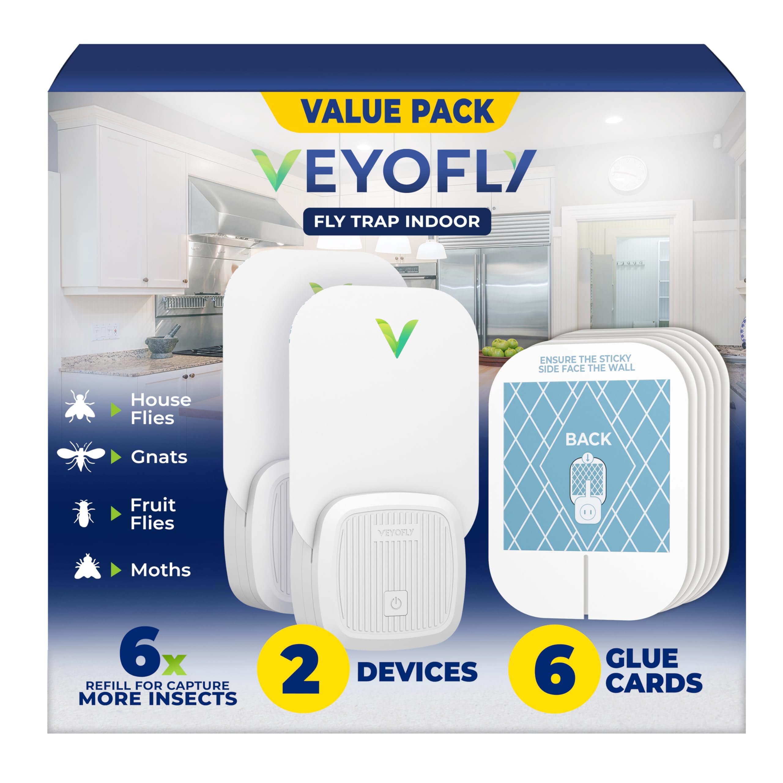 VEYOFLY Fly Trap Indoor, Fruit Fly Traps for Indoors Flying Insect (2 ...