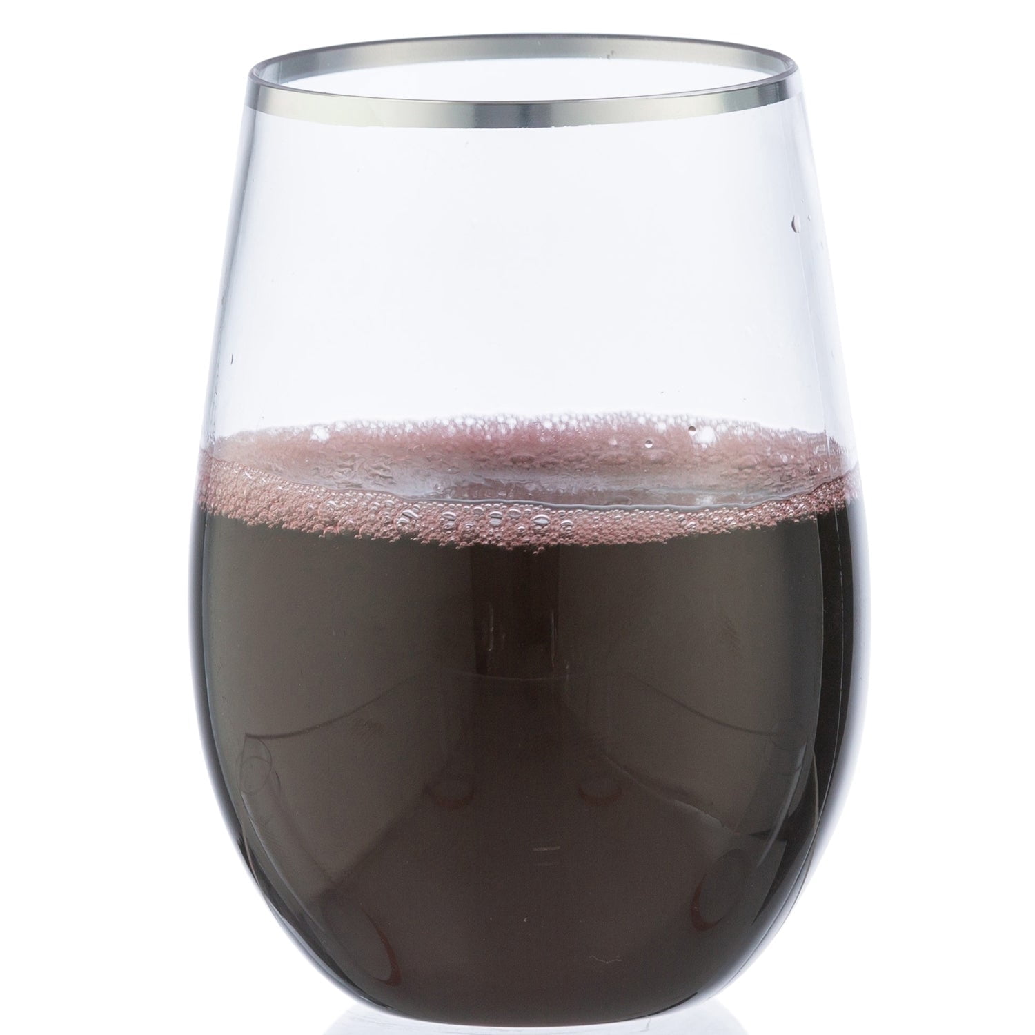 VEZEE Silver Rim Stemless Plastic Wine Glasses Goblet 16 oz Pack of 48 ...