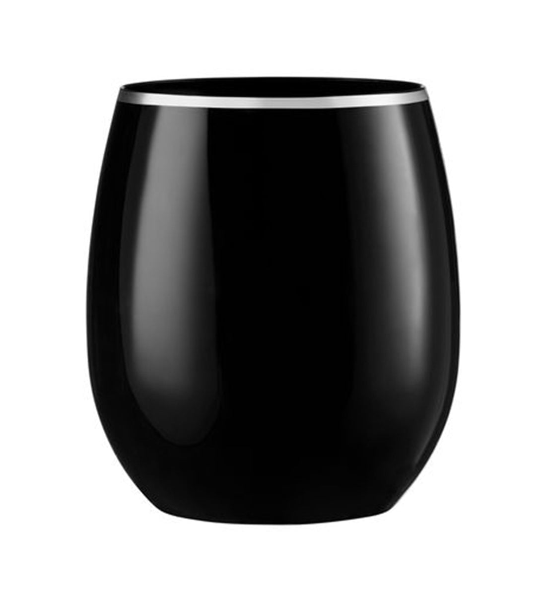 VEZEE Stemless Plastic Wine Goblet 12 oz Black / Silver Rim Pack of 6 ...