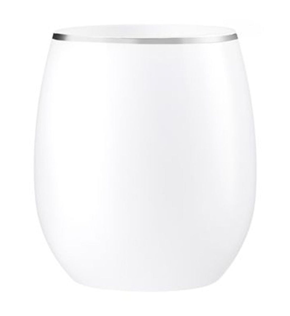 VEZEE Stemless Plastic Wine Goblet 12 oz White / Silver Rim Pack of 6 ...