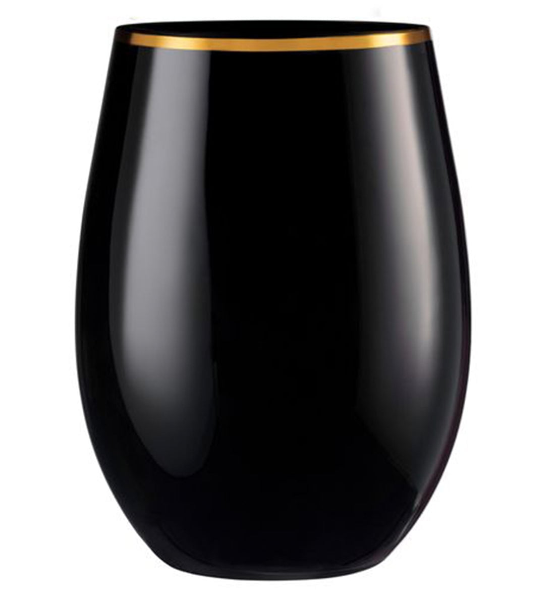 VEZEE Stemless Plastic Wine Goblet 16 oz Black / Gold Rim Pack of 24 ...