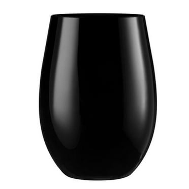 VEZEE Stemless Plastic Hammered Wine Goblet 16 oz Black / Gold Bottom ...
