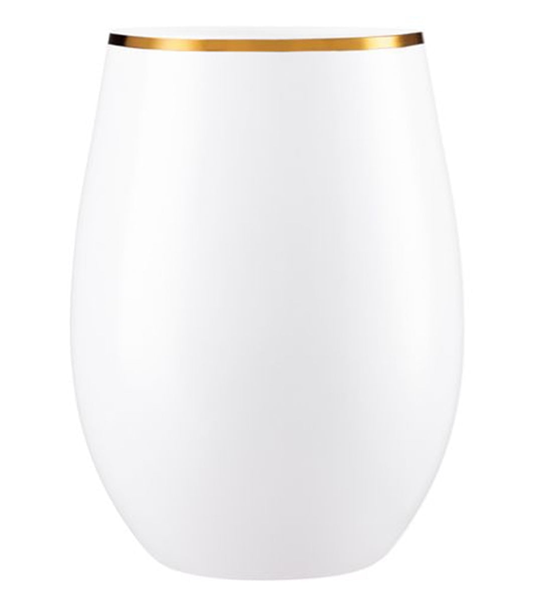 VEZEE Stemless Plastic Wine Goblet 16 oz White / Gold Rim Pack of 6 ...