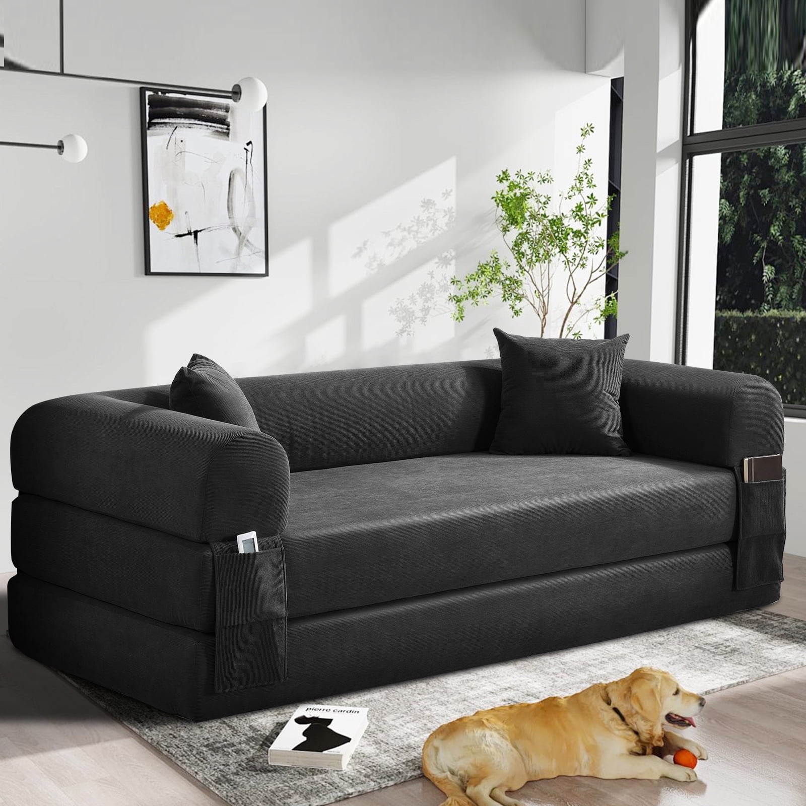 VFD 3-Seat Convertible Sleeper Sofa Bed with 2 Pillows, Deep Seats ...