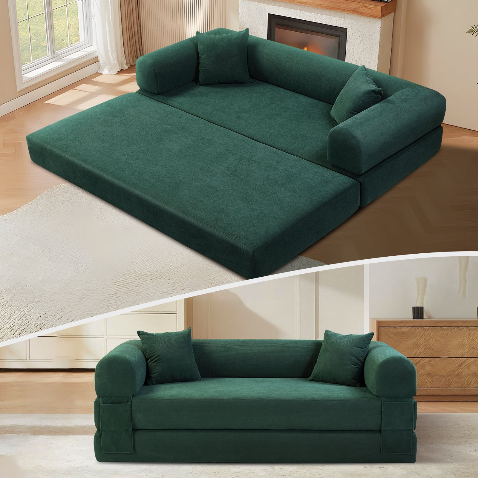 VFD 3-Seat Convertible Sleeper Sofa Bed with 2 Pillows, Teddy Sofa ...