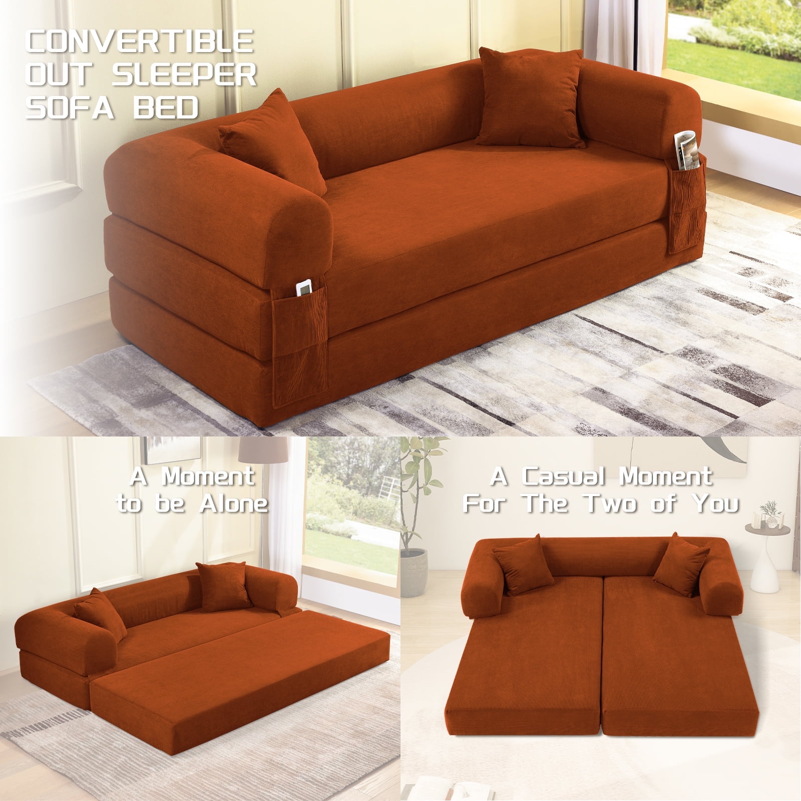 VFD Compression Sofa - 3 Seats Convertible Floor Sofa Bed - with Pillow ...