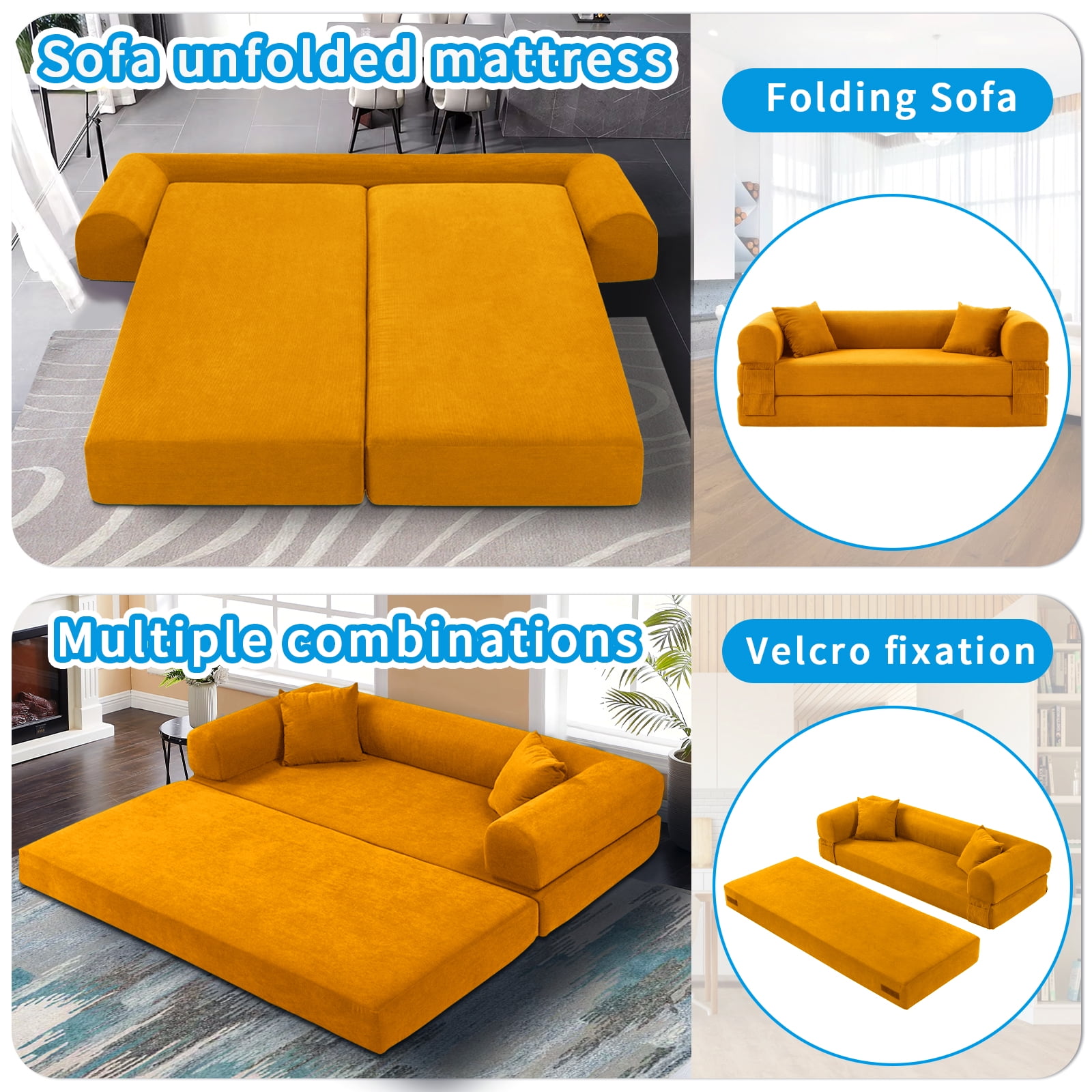 VFD Compression Sofa - 3 Seats Convertible Floor Sofa Bed - with Pillow ...