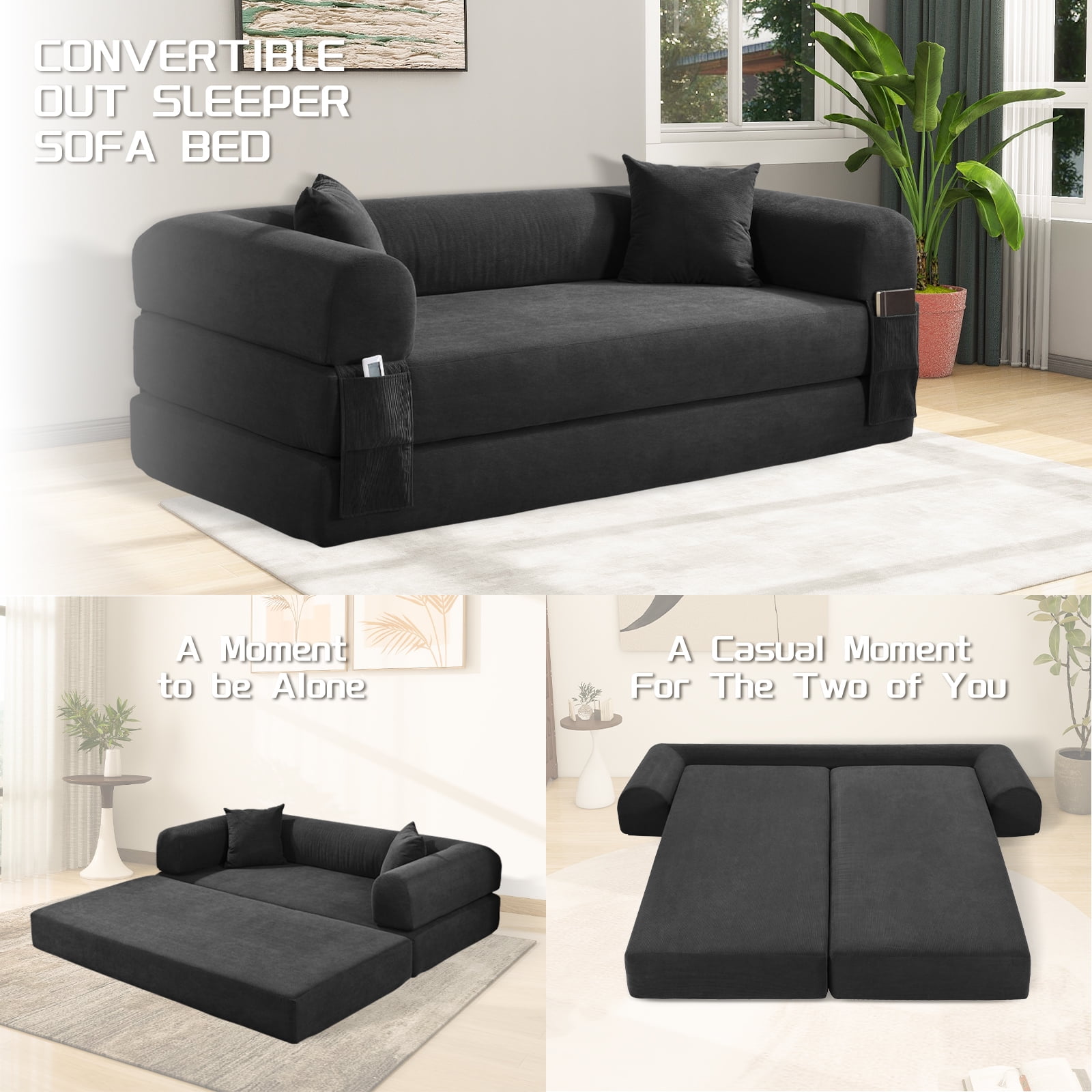 VFD Compression Sofa - 3 Seats Convertible Floor Sofa Bed - with Pillow ...