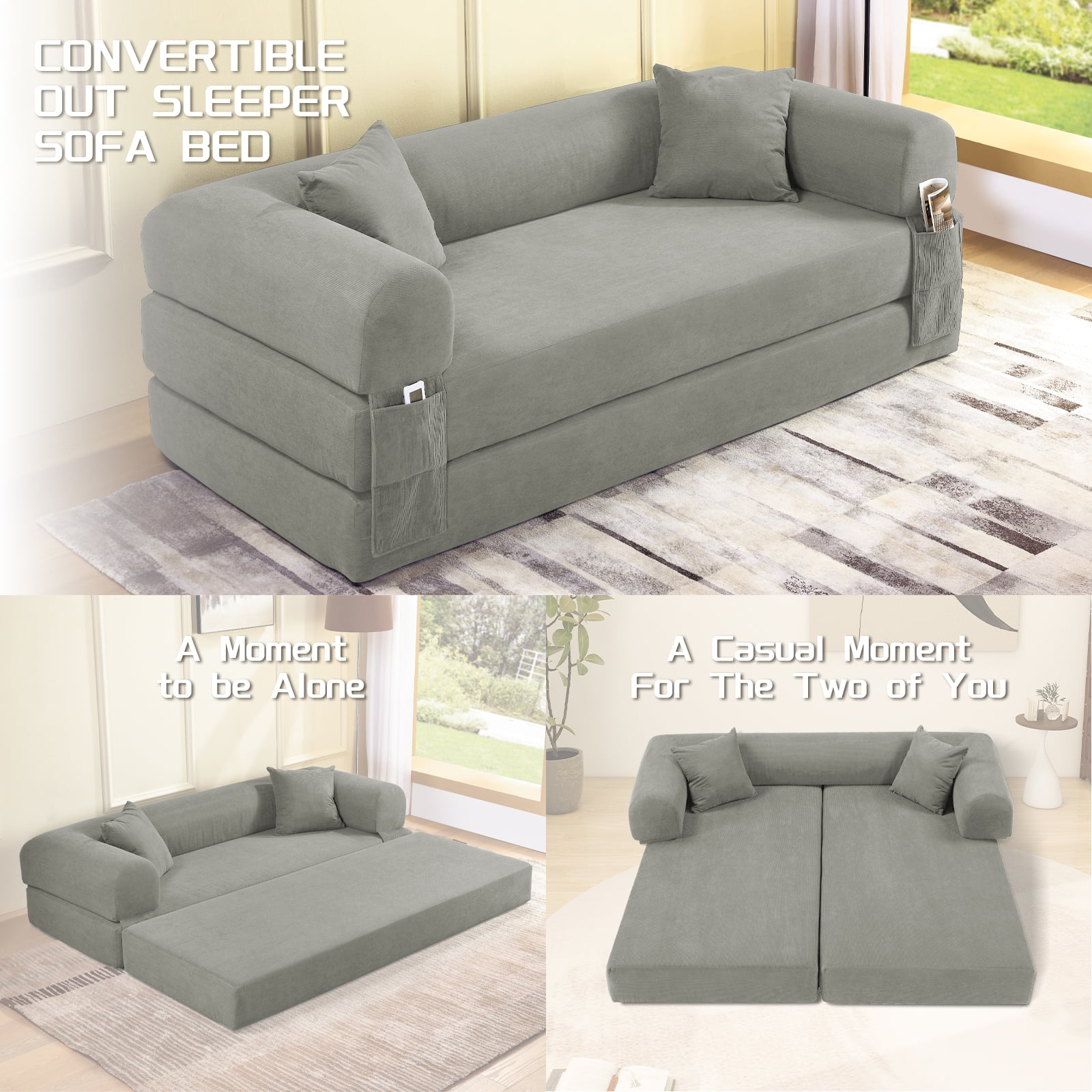 VFD Compression Sofa - 3 Seats Convertible Floor Sofa Bed - with Pillow ...