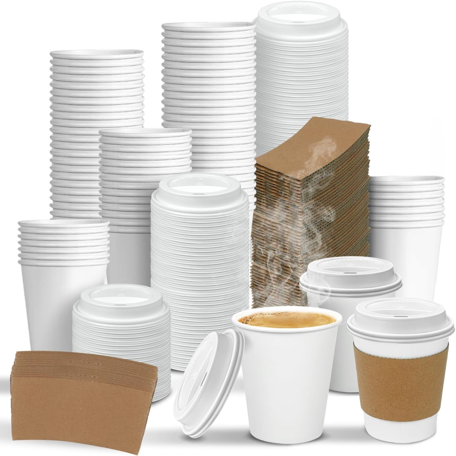 VFDTBUHN 100 Pack 16 oz Disposable Coffee Cups with Lids and Sleeves ...