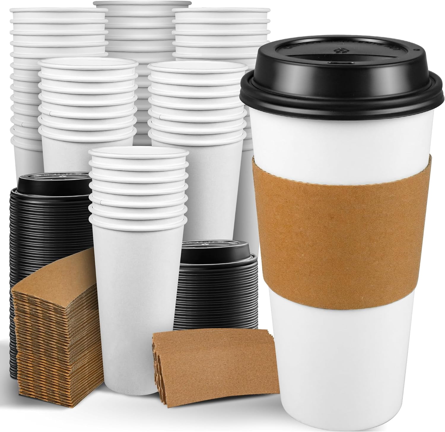 VFDTBUHN 100 Pack 16 oz Disposable Coffee Cups with Lids and Sleeves ...