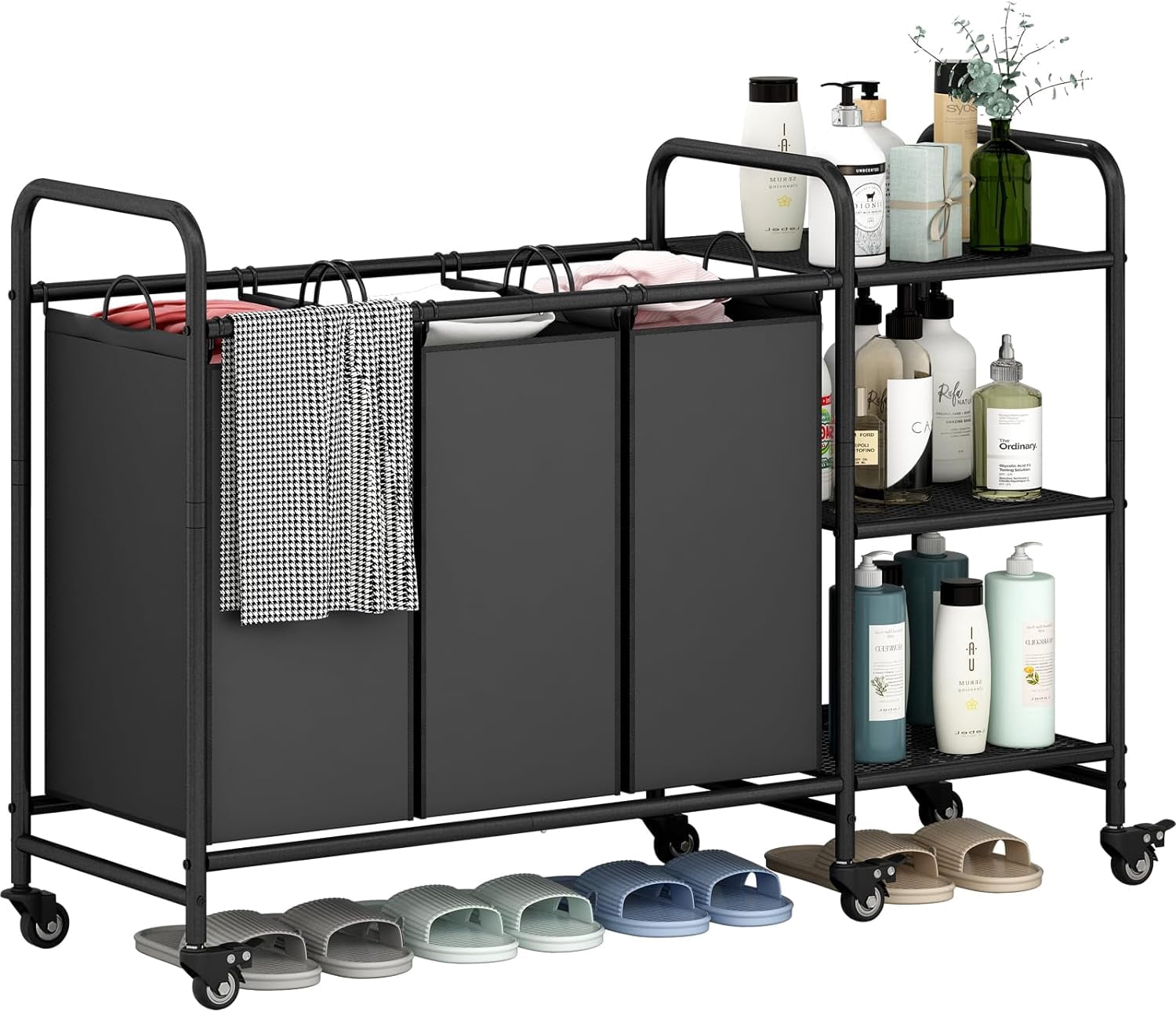 VFDTBUHN 2 Bag Laundry Basket Sorter Cart with Storage Shelf Hamper ...