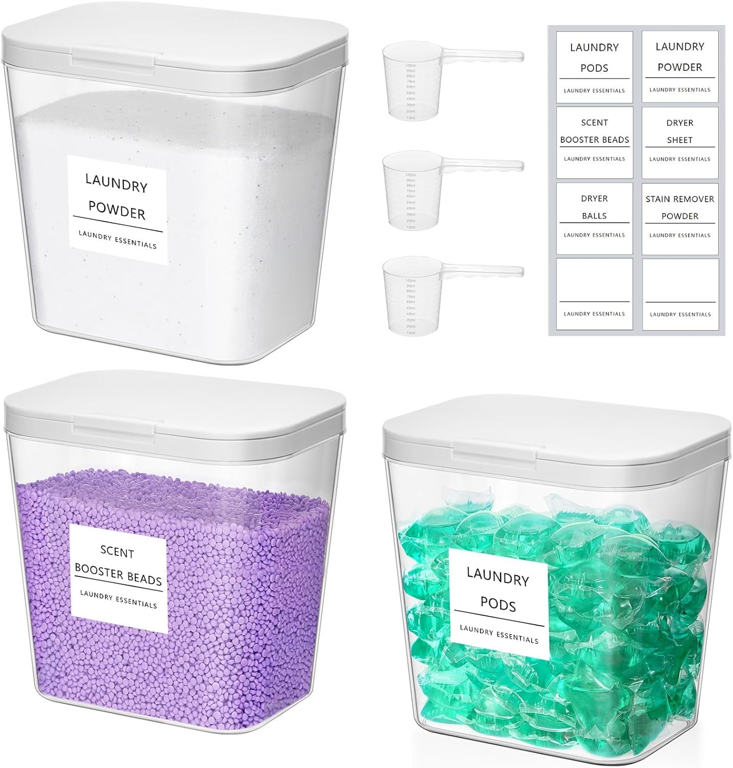 VFDTBUHN 2 Pack Laundry Pods container with Labels and Measuring Scoops ...