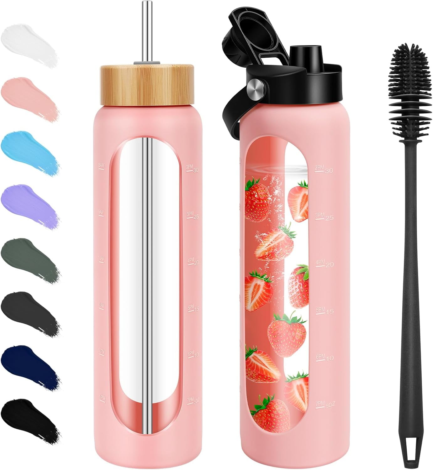 VFDTBUHN 32 oz Glass Water Bottles - 1 Liter Motivational Tumbler With ...