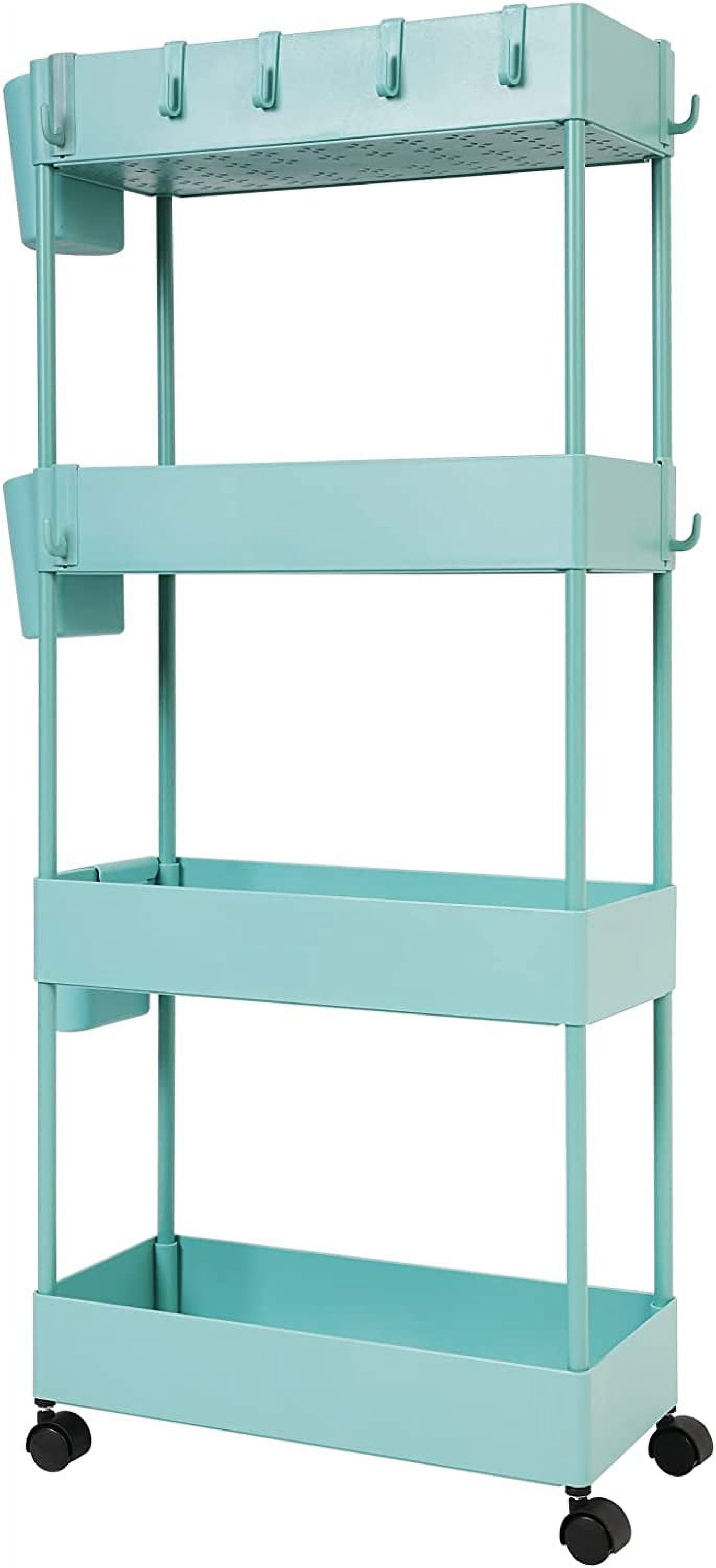 dxynlzq 4-Tier Utility Rolling Storage Cart Slim Mobile Shelves on Wheels Multi-Function Trolley ...