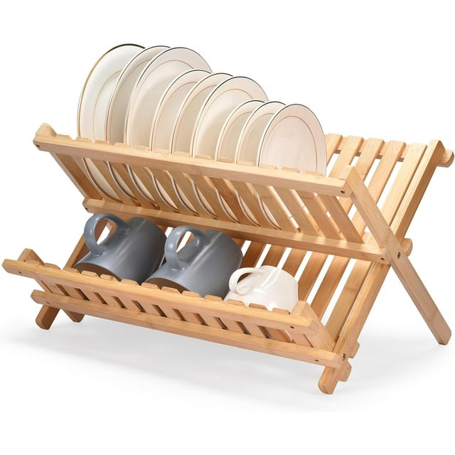 VFDTBUHN Bamboo Dish Drying Rack - Foldable Dish Rack for Kitchen ...