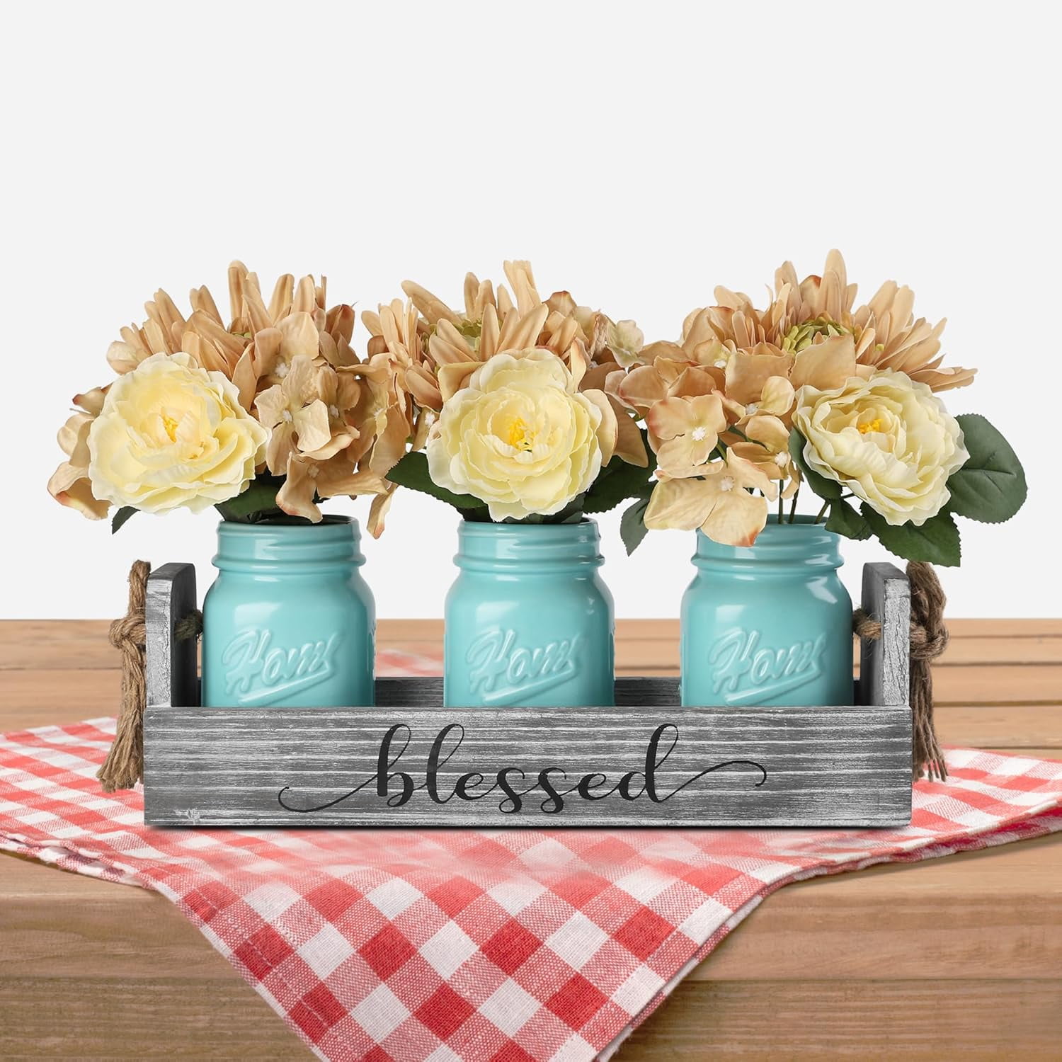 VFDTBUHN Decorative Mason Jar Centerpiece Rustic Wood Tray Home Decor ...
