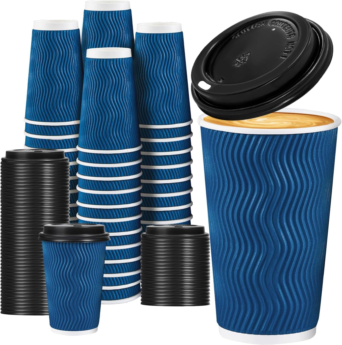 VFDTBUHN Disposable Coffee Cups with Lids 12 OZ 50 Pack Insulated Paper ...