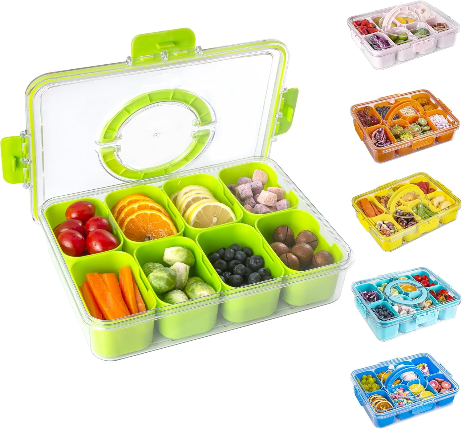 VFDTBUHN Divided Snack Serving Tray with Lid and Handle travel Snackle ...