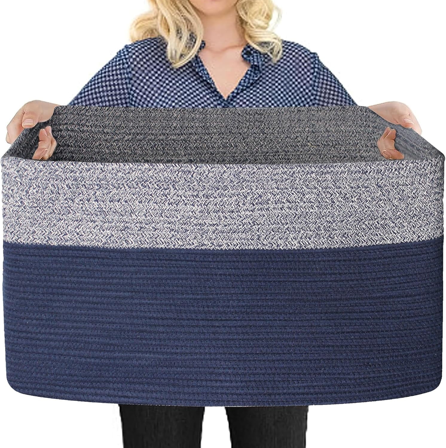 VFDTBUHN Extra Large Laundry Basket Rectangle Woven Cotton Rope Storage ...