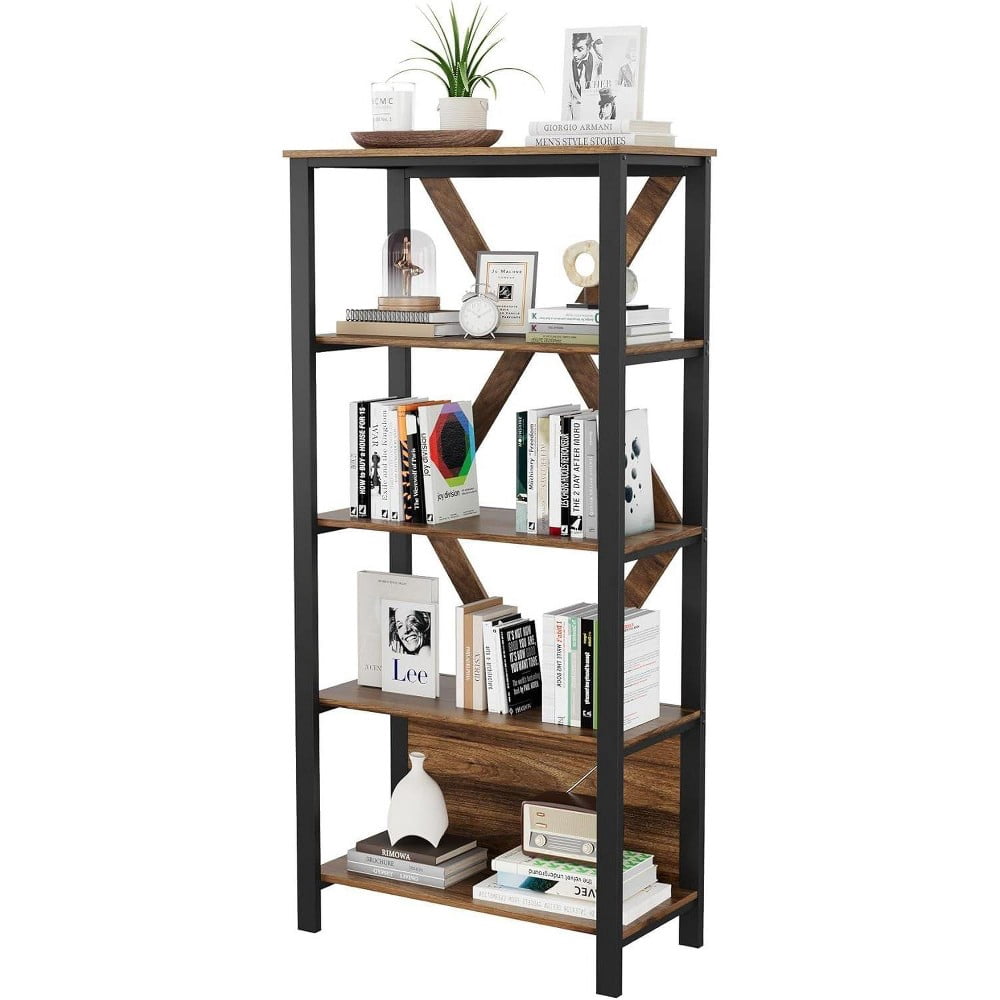 VFDTBUHN Industrial Bookshelf with LED Lights Open Metal Display Shelf ...