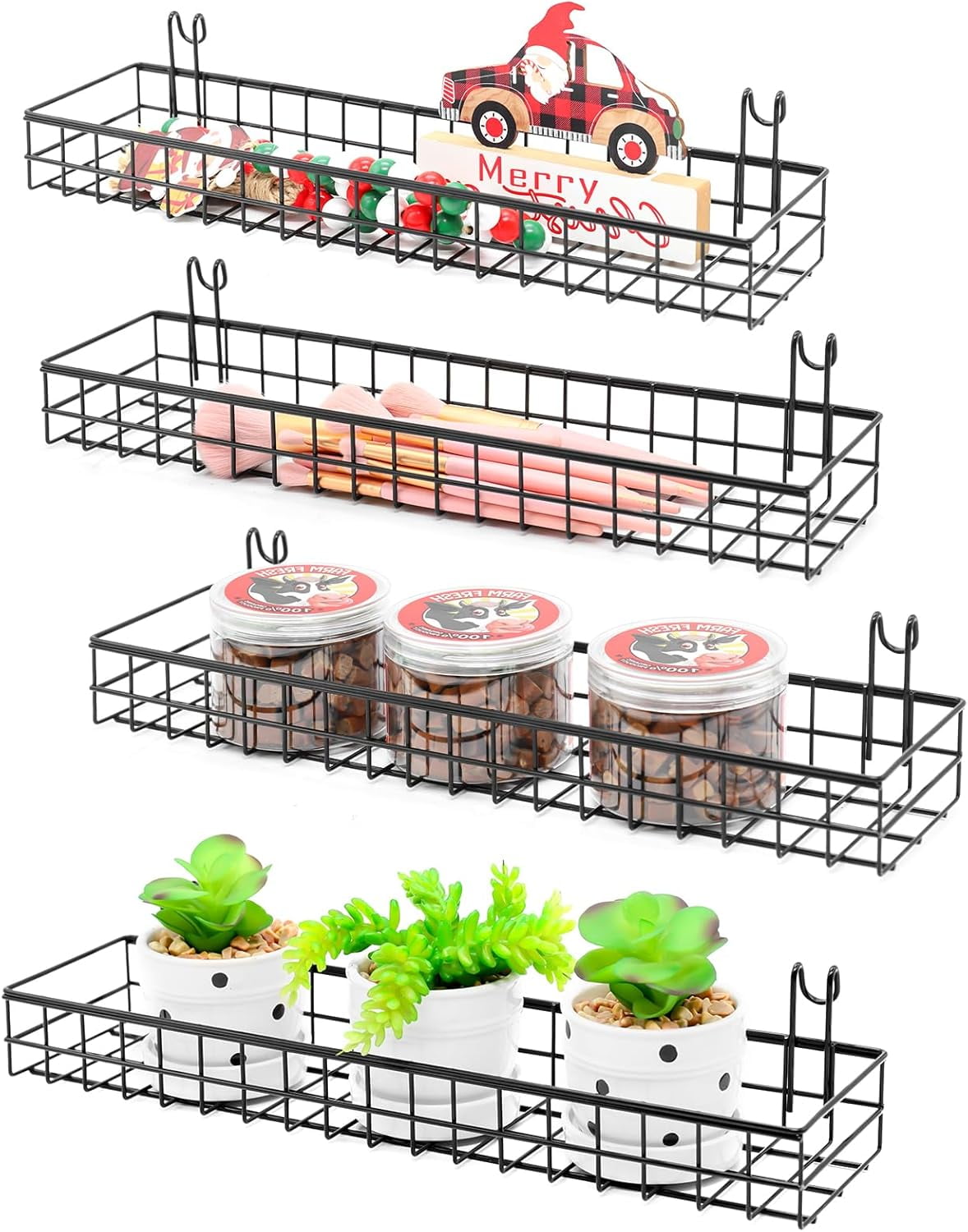 VFDTBUHN Metal Hanging Wire Basket with Hooks Black Wire Wall Basket ...