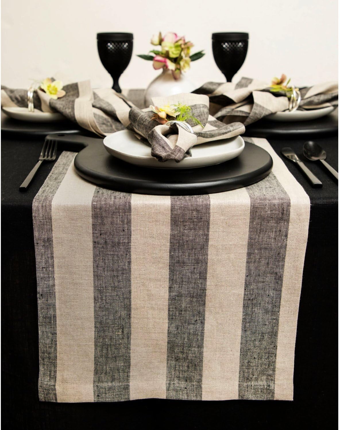 VFDTBUHN Stripe Linen Table Runner 60 Inch - 100% Pure Linen Natural ...