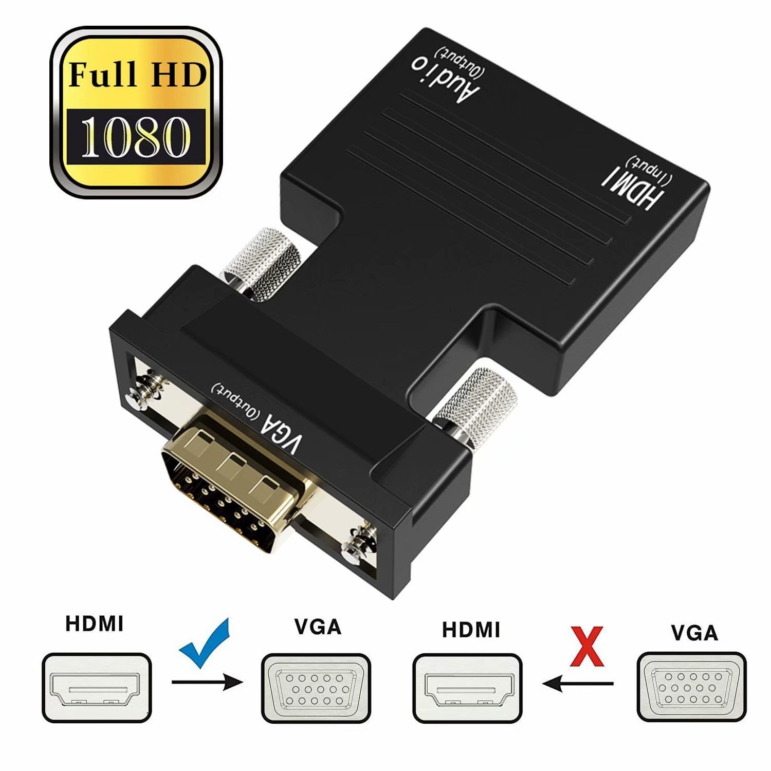 Zmart VGA to HDMI Adapter, 1080p Video Dongle with Audio for PC to TV ...